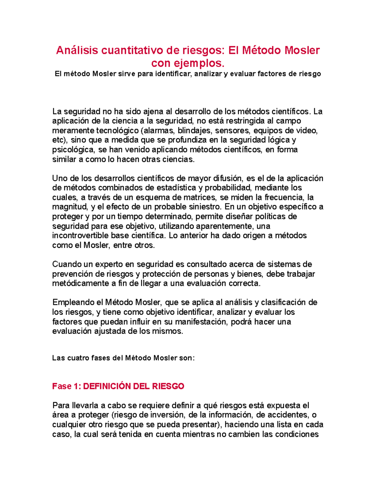 Análisis Cuantitativo de Riesgos: Método Mosler y Ejemplos Prácticos - Studocu