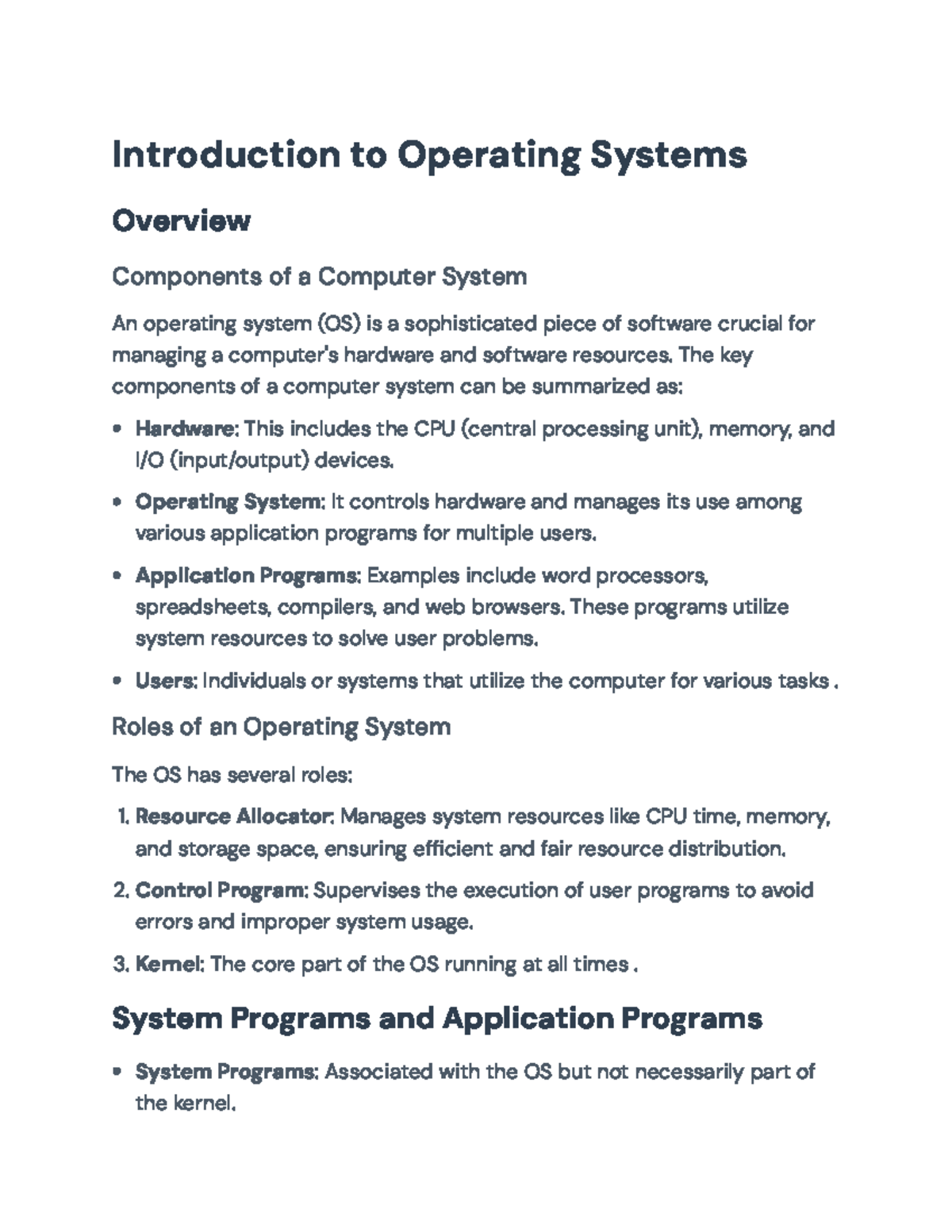 Overview of Operating Systems: Components, Roles, and Architecture - Introduction to Operating ...