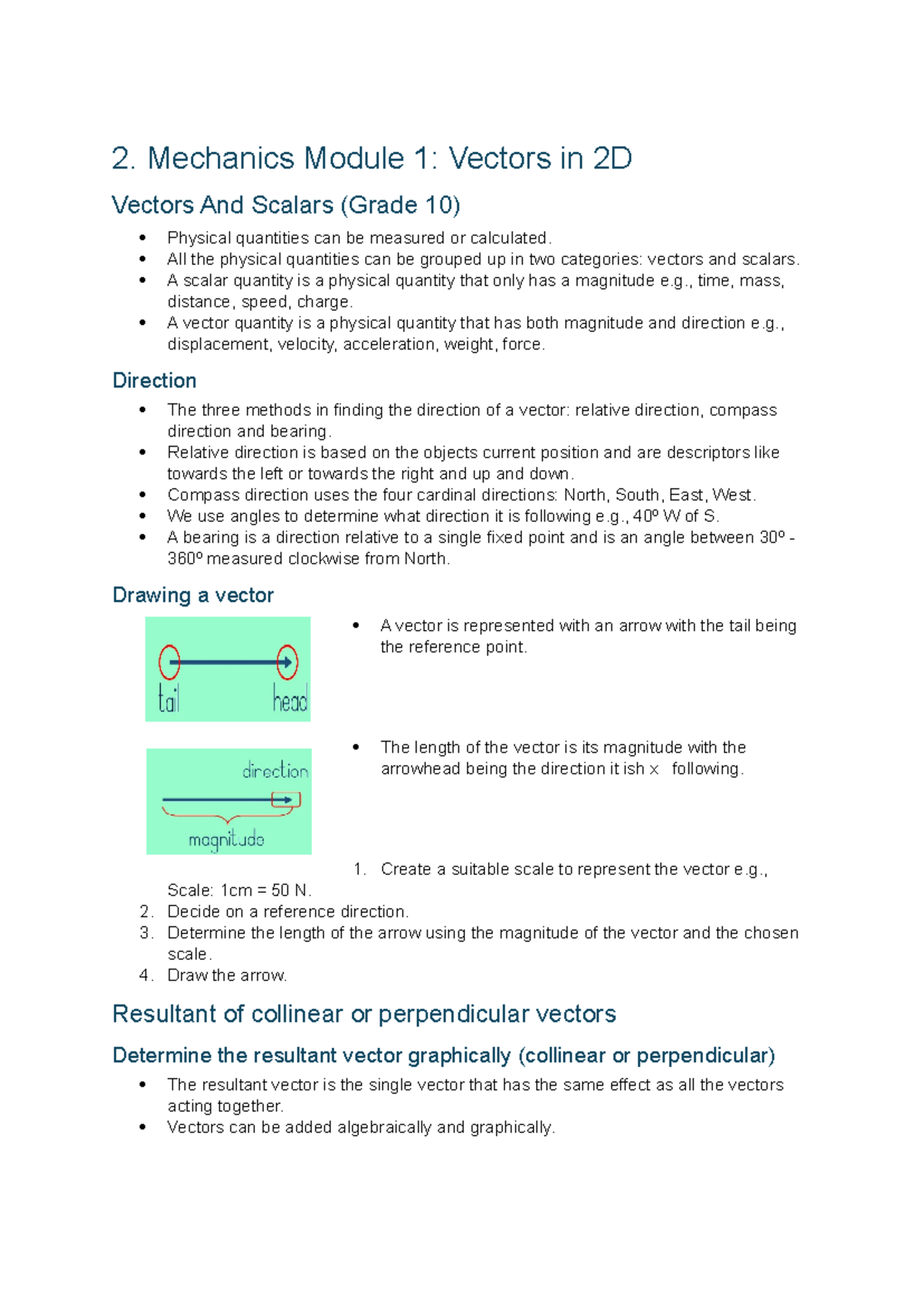 Physics Mechanics Notes (Grade 10) - Vectors & Forces 2024 - Studocu