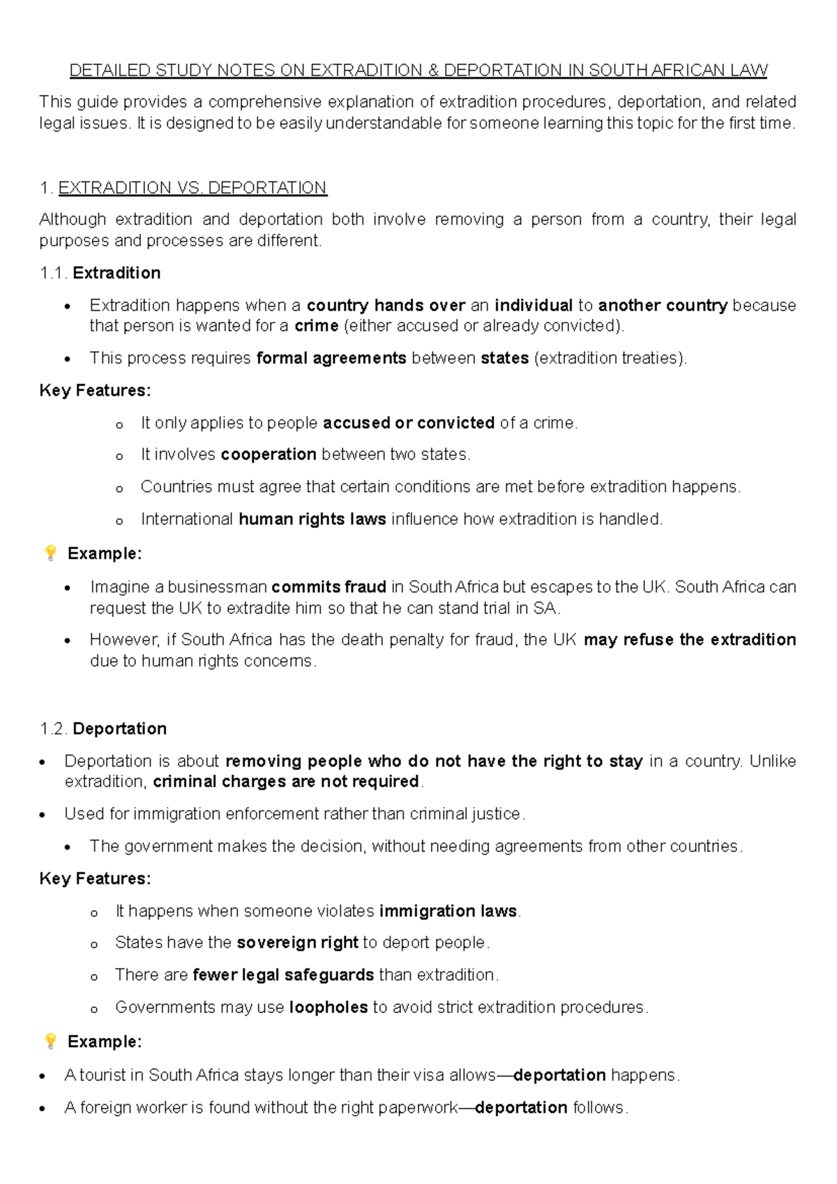 Comprehensive Study Notes on Extradition & Deportation in SA Law - Studocu