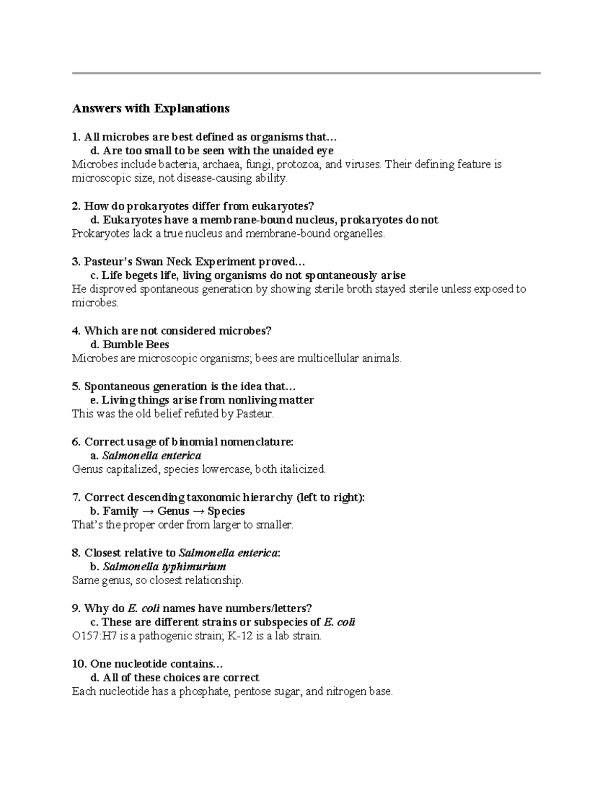 Microbiology Exam Review: Answers & Explanations (BIO 101) - Studocu