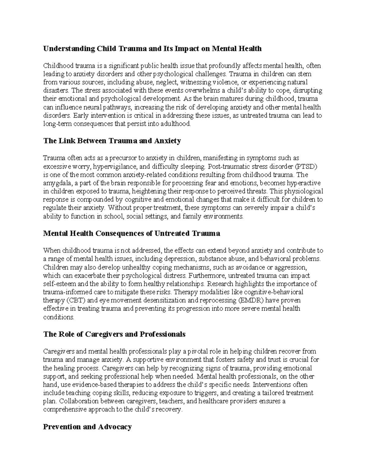 Understanding Child Trauma and Its Impact on Mental Health - Trauma in ...