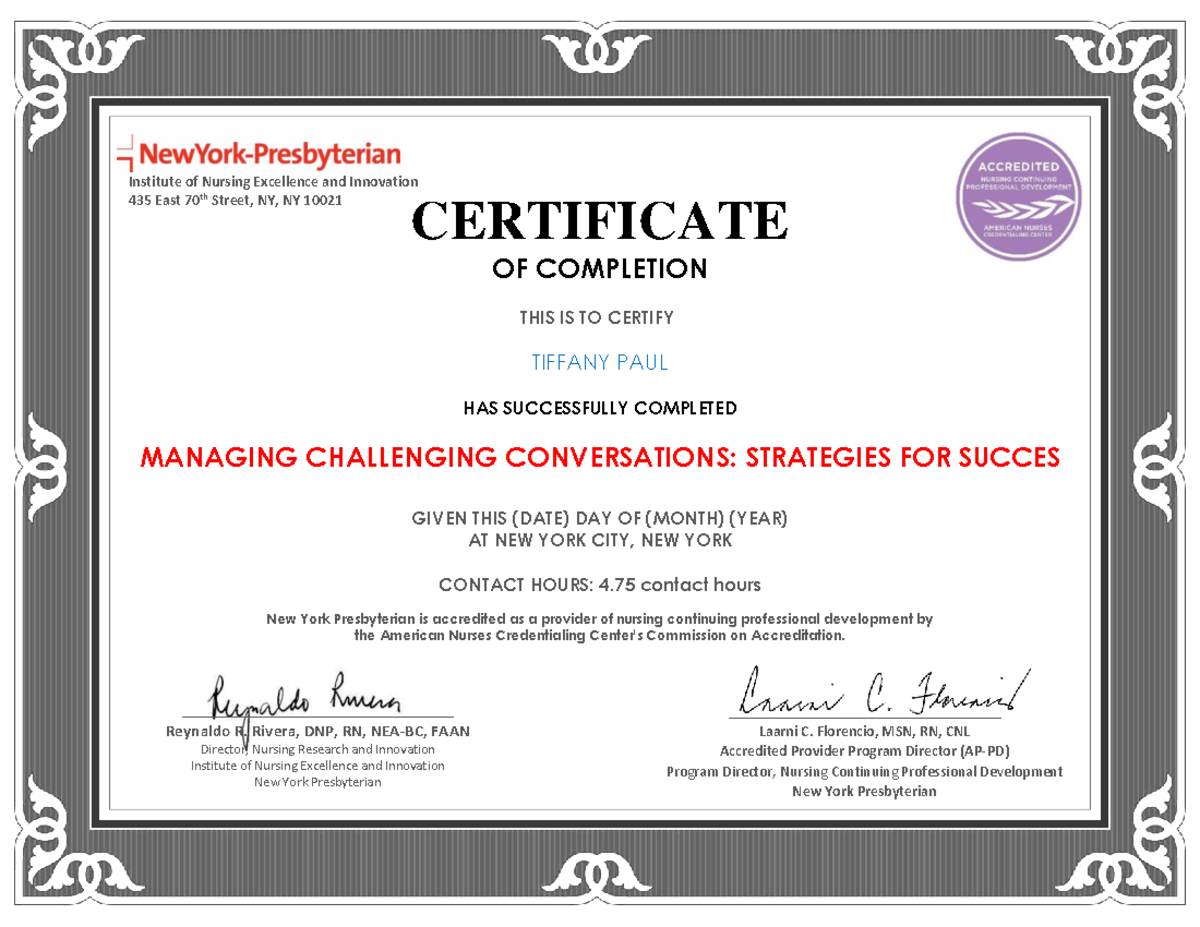 Tiffany Paul MCC 5 - Ce completion of classs - CERTIFICATE OF ...