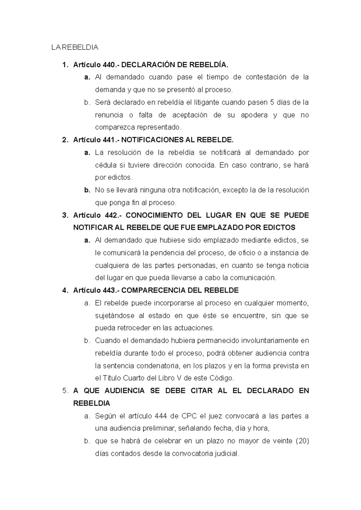 Pasos para la Declaración de Rebeldía - Artículos 440 a 444 - Studocu