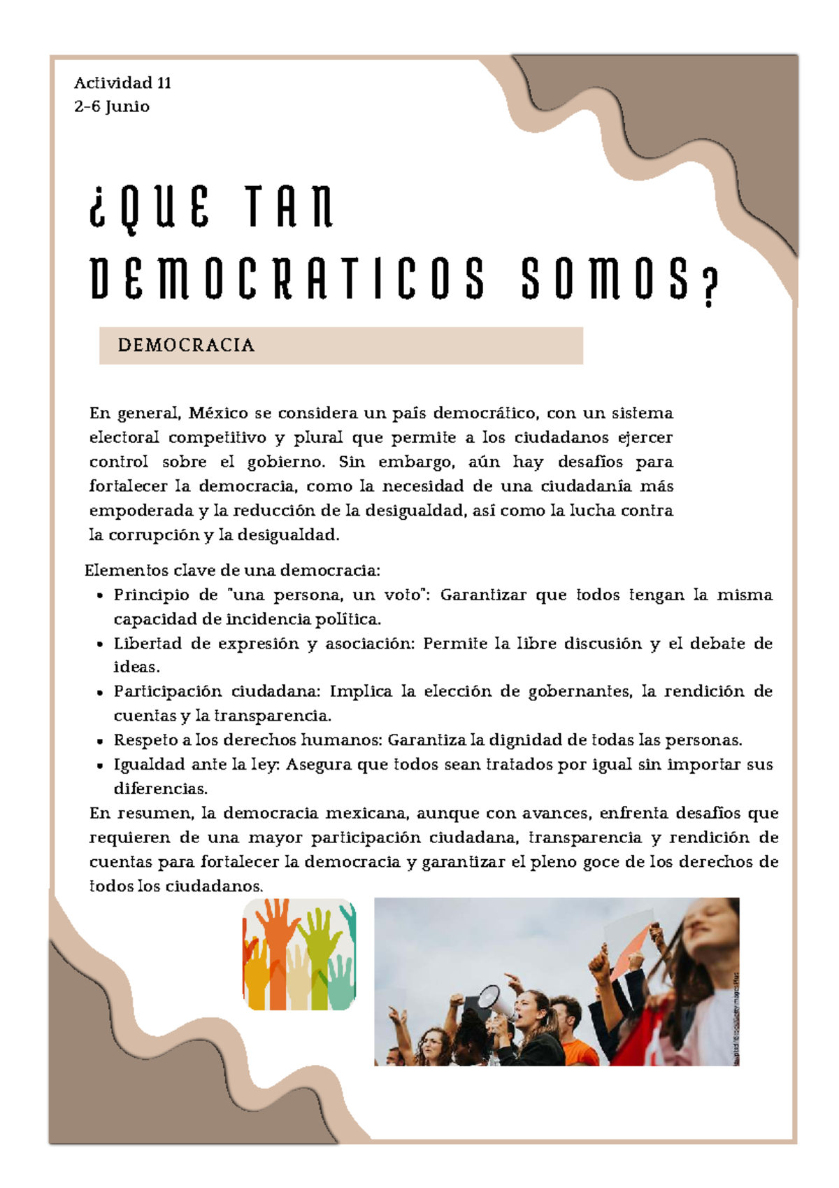 Actividad 11: Desafíos y Elementos de la Democracia en México - Studocu
