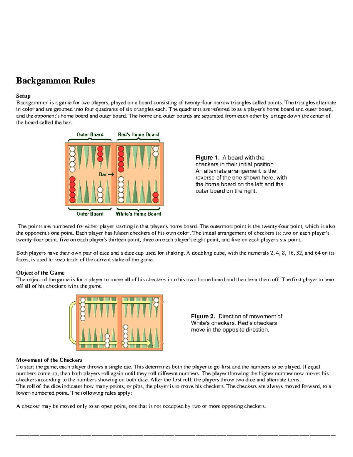 Backgammon Rules - games - Backgammon Rules Setup Backgammon is a game for two players, played ...