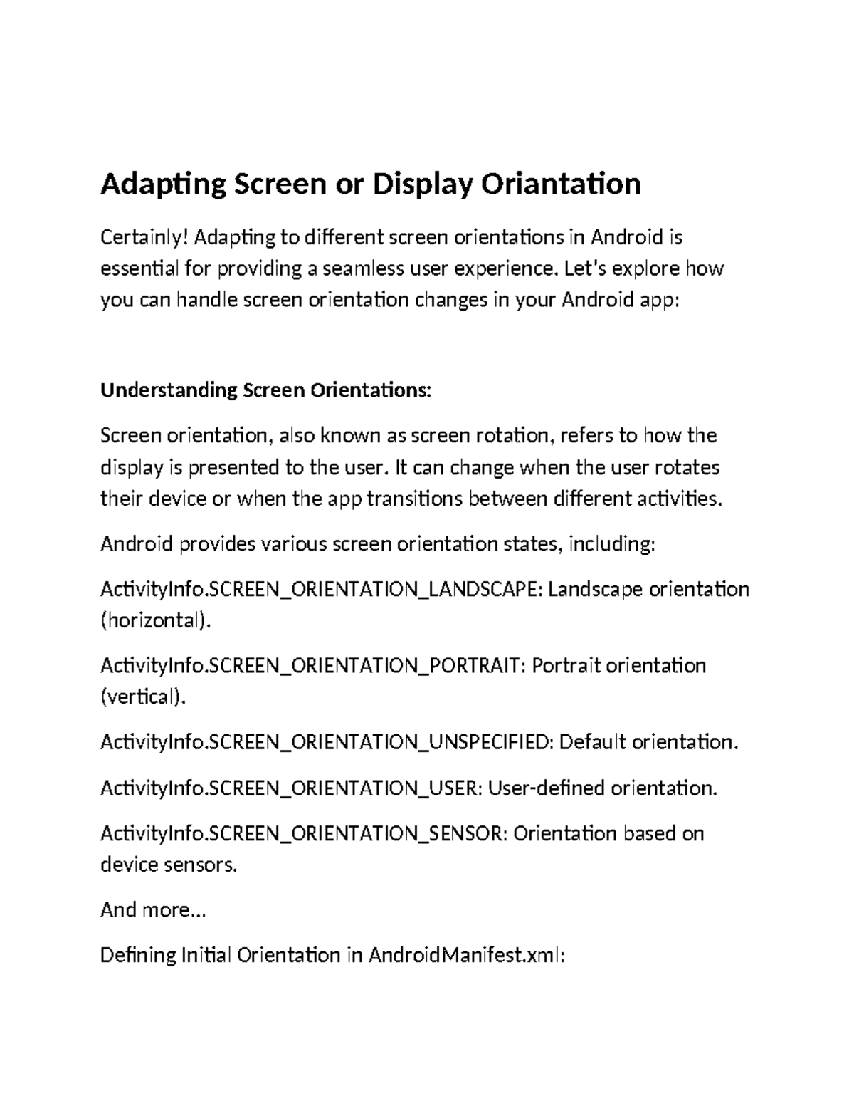 Adapting Screen Orientation in Android App Development - Studocu