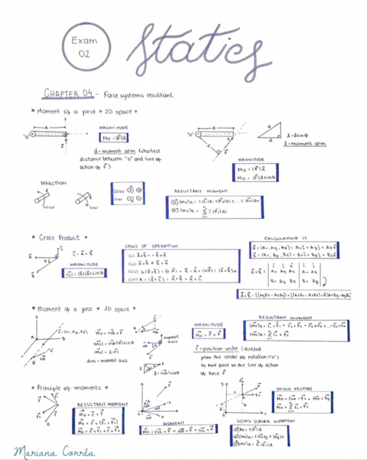 Statics Exam 02 Review: Force Systems and Moments in 2D/3D - Studocu