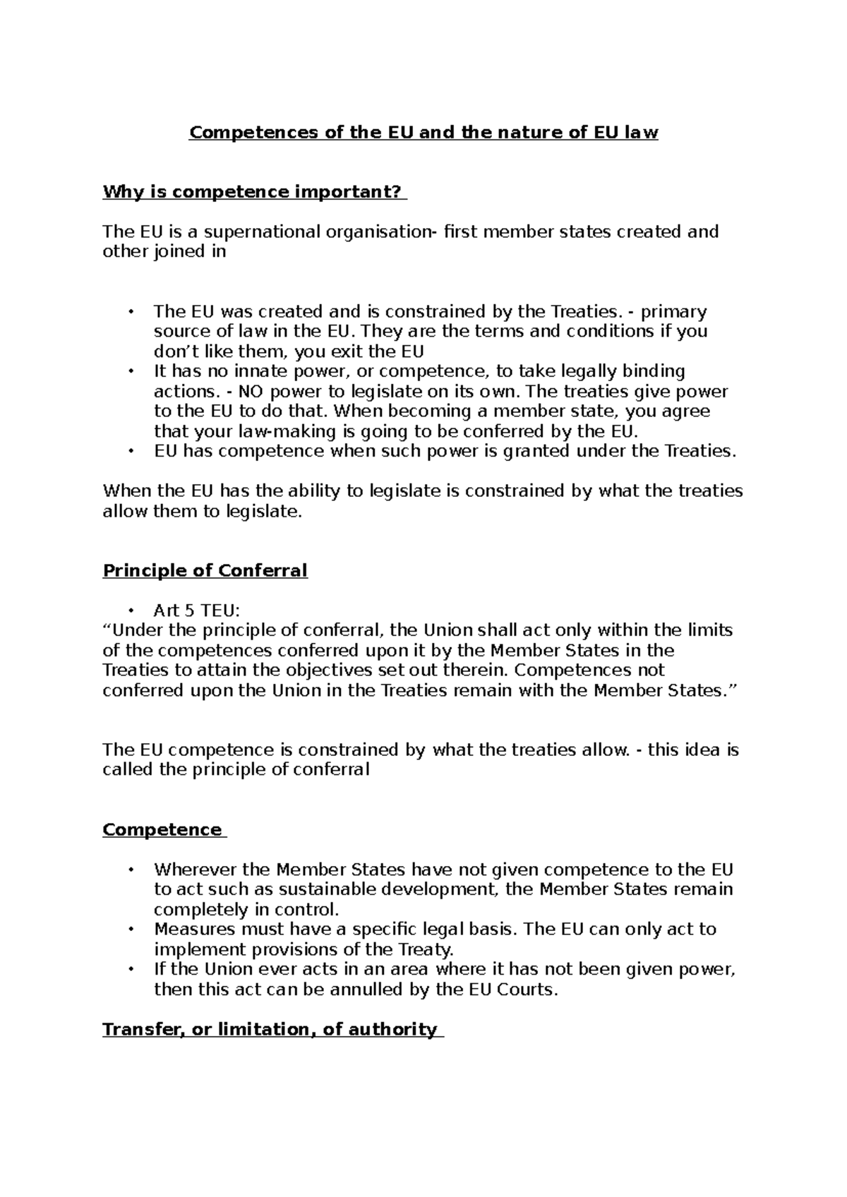 EU Competences and the Principle of Conferral: Understanding EU Law ...