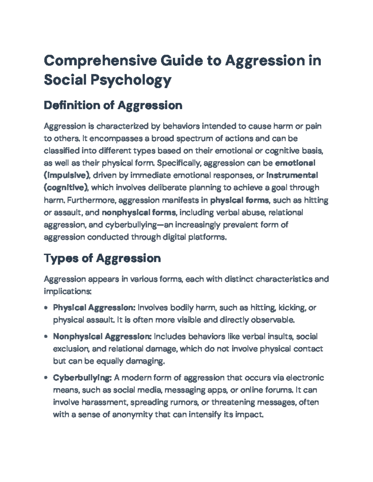 Comprehensive Overview of Aggression in Social Psychology (PSY 101) - Studocu