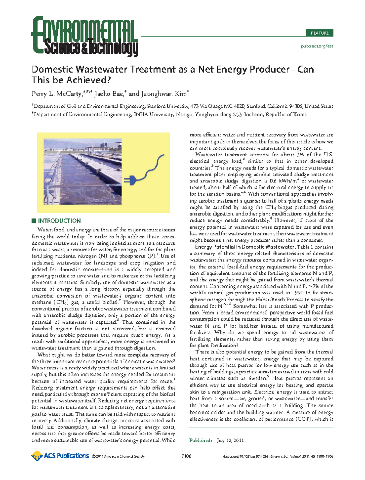 Domestic Wastewater Treatment as a Net Energy Producer: Feasibility ...
