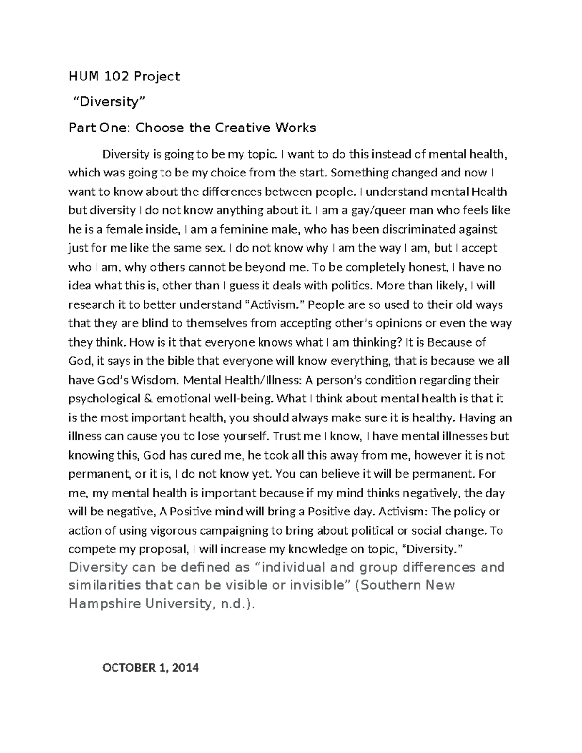 HUM 102 Module 7 Project: Exploring Diversity and Its Impact - Studocu