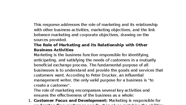 3.1.1 - The Role of Marketing in Business Activities and Objectives ...
