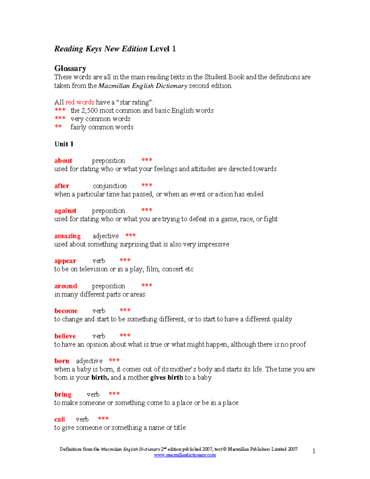 Reading Keys Level 1: Glossary of Key Terms and Definitions - Studocu
