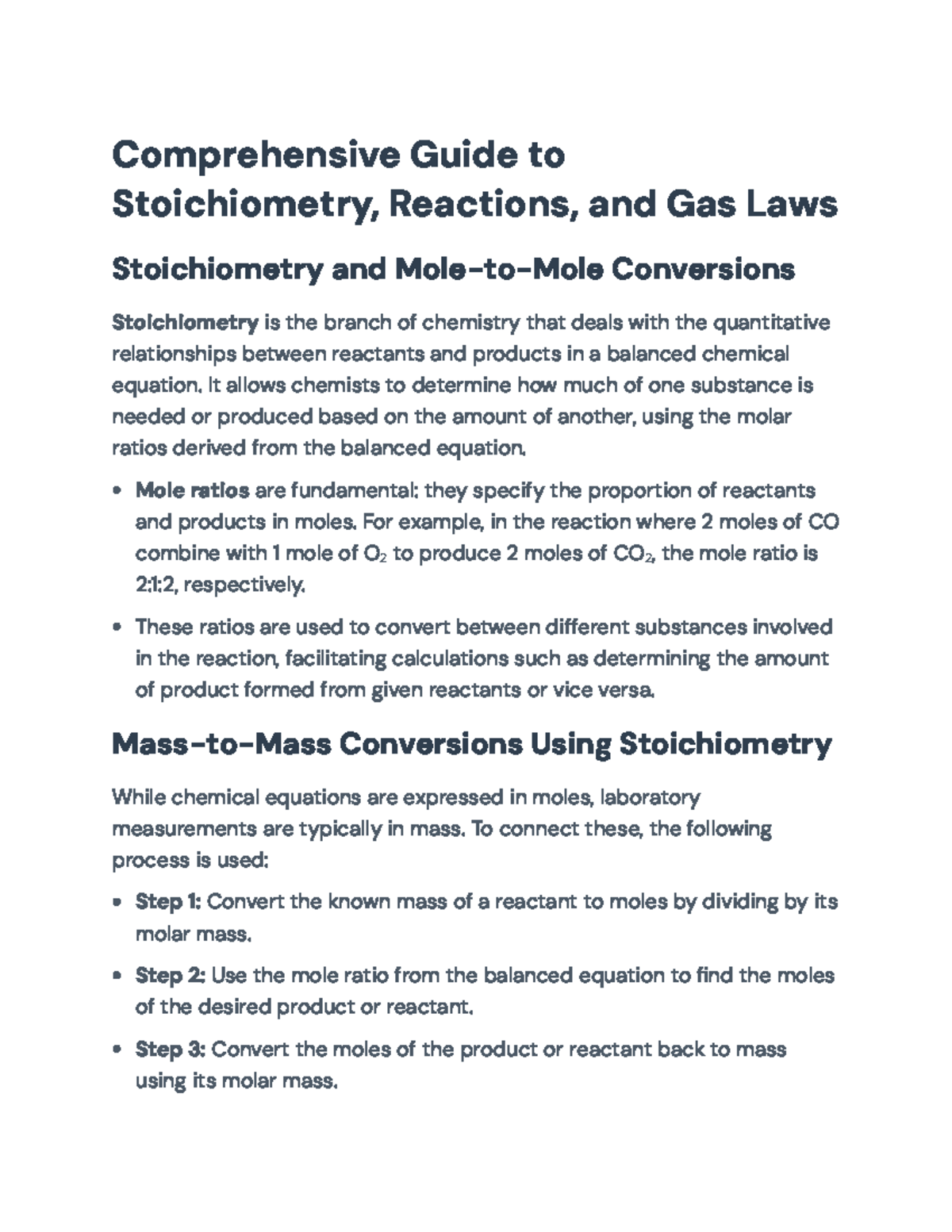 Comprehensive Guide to Stoichiometry & Gas Laws (Chem 101) - Studocu