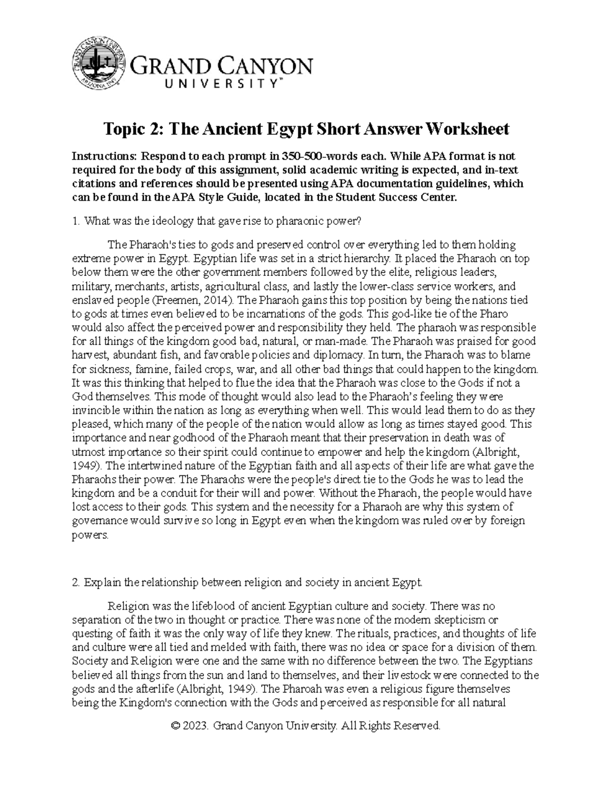 HIS-325 T2 Ancient Egypt and Israel: Ideology, Society, and Faith ...
