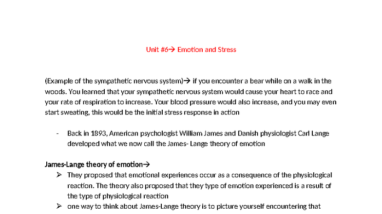 Unit 6: Emotion and Stress in Psych 255 - Comprehensive Notes - Studocu