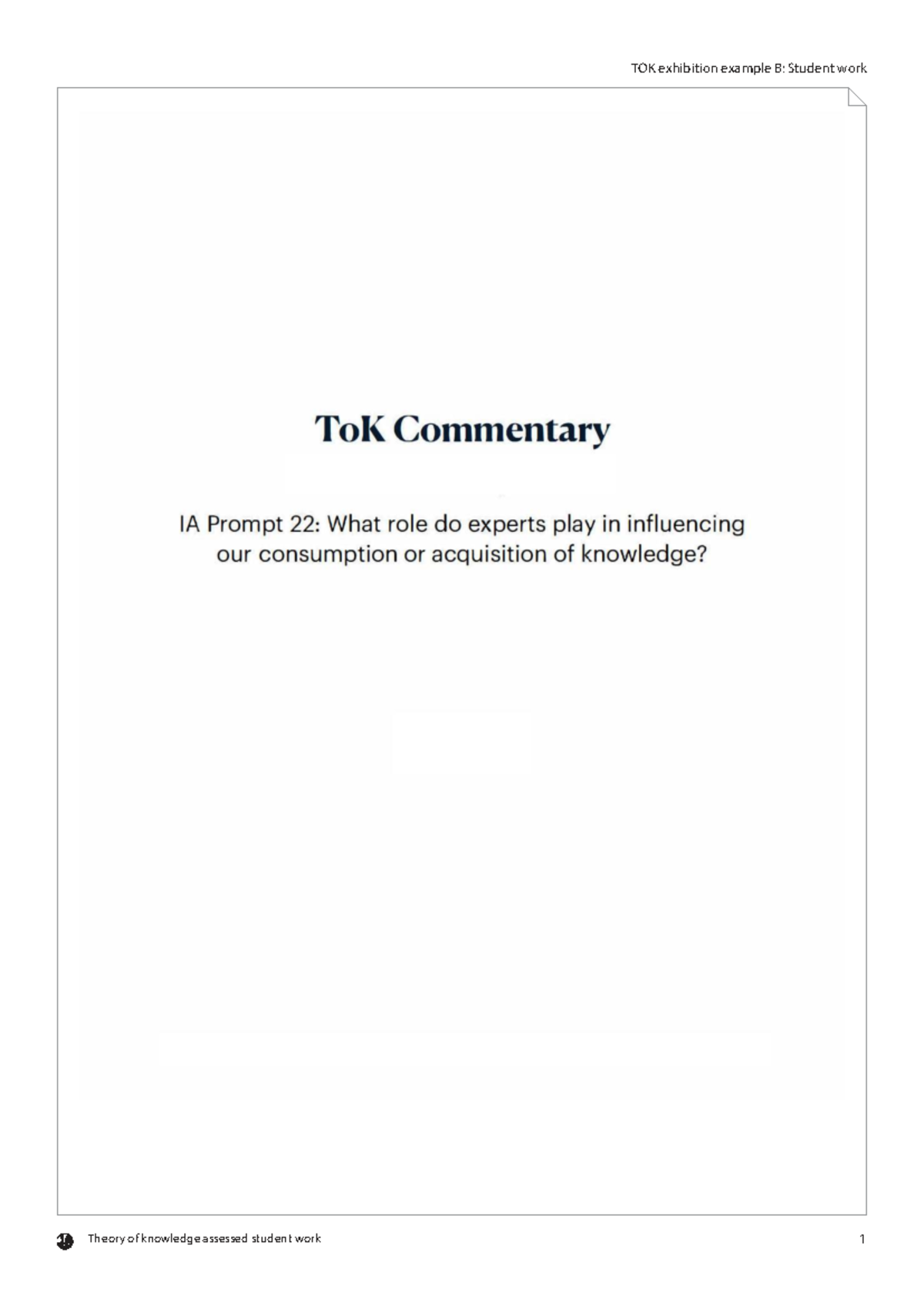 TOK Exhibition Example B: Assessed Student Work Collection - Studocu