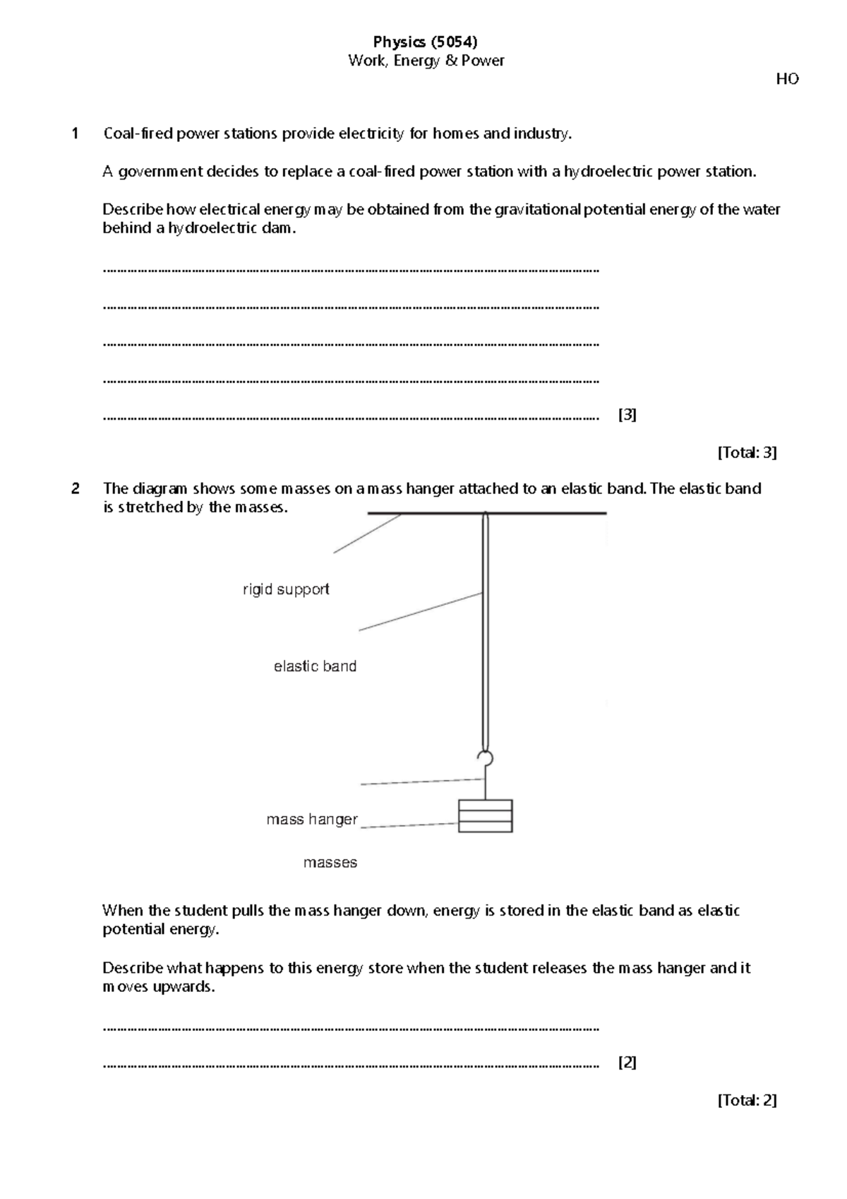 Work Power high order questions - Physics (5054) Work, Energy & Power ...