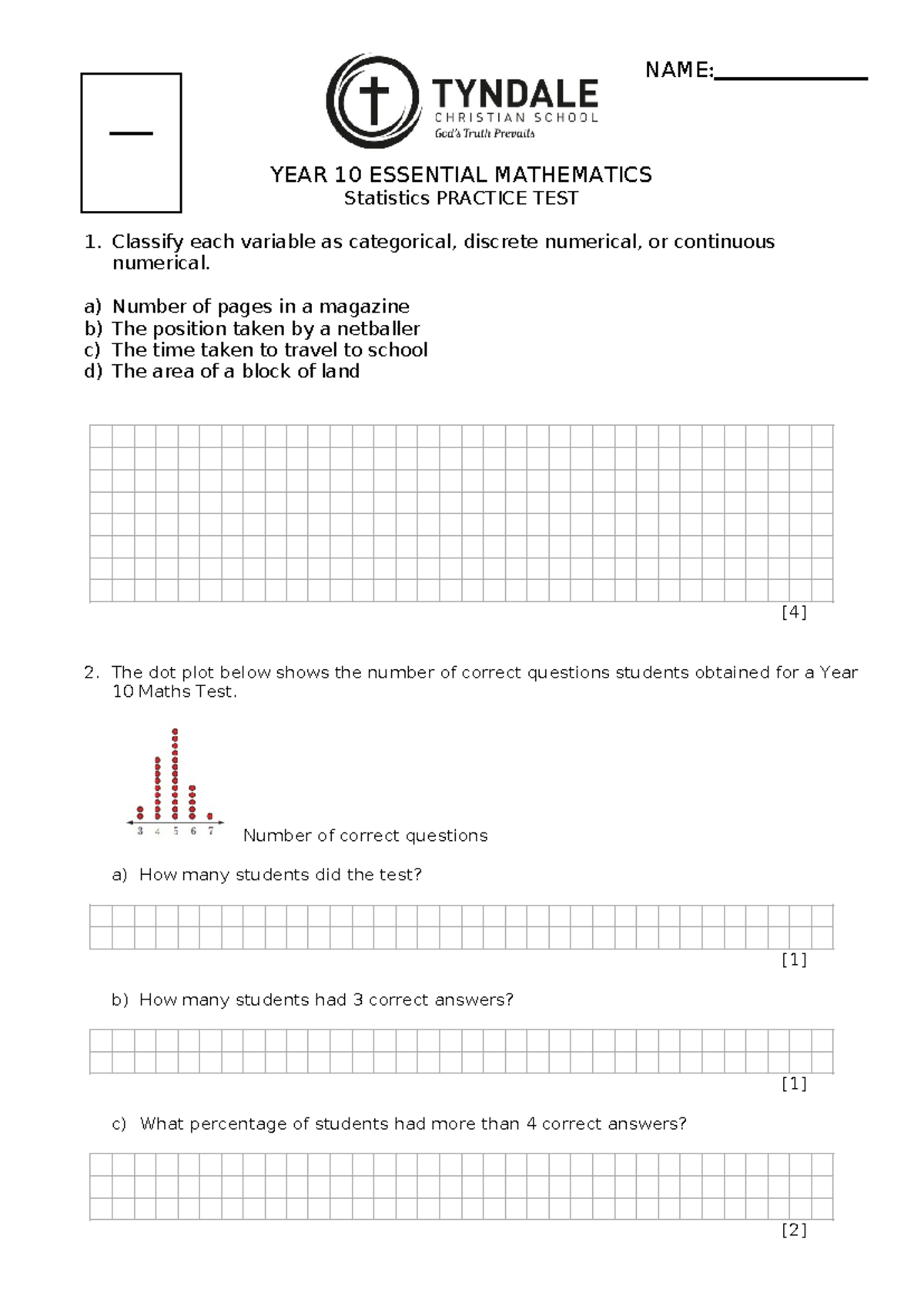 Year 10 Essential Mathematics Statistics Practice Test 1 - Studocu