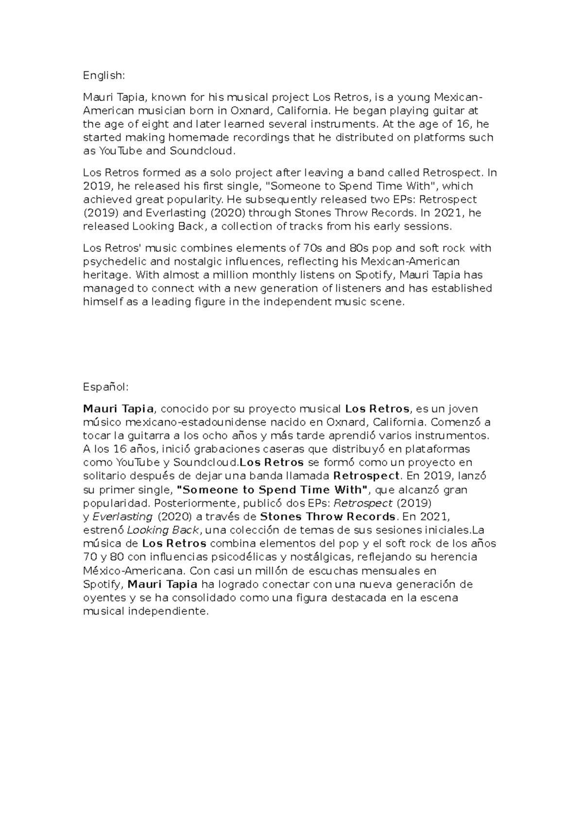 English - ARCHIVO DE APUNTES - English: Mauri Tapia, known for his ...