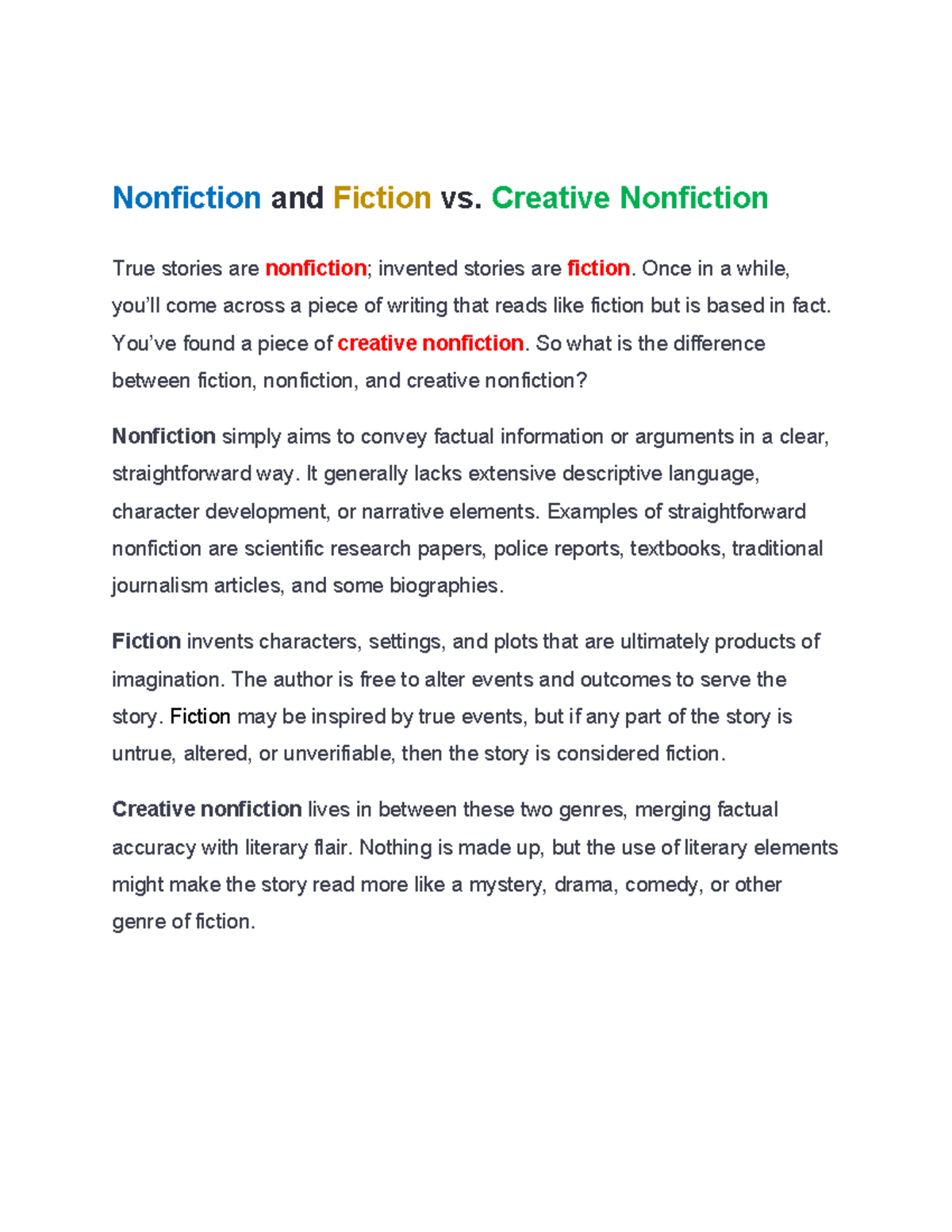 Creative Nonfiction: Definition, Types, and Key Characteristics - Studocu