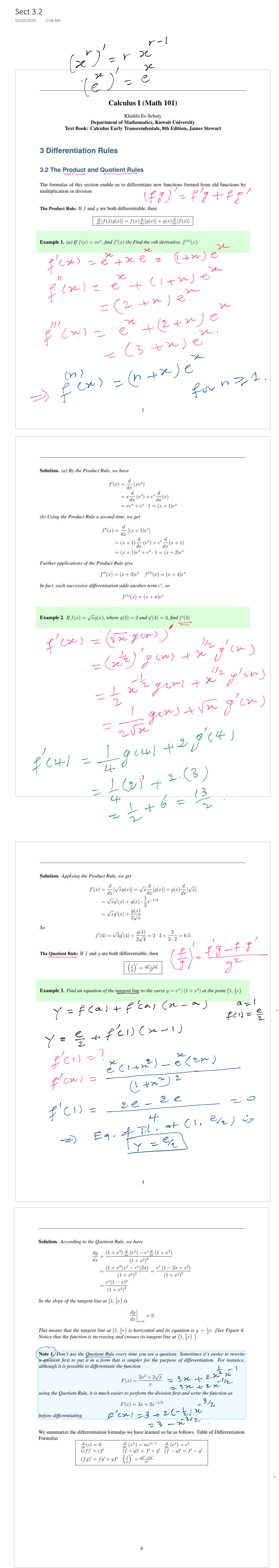 Calculus I (Math 101) Lecture Notes: Product & Quotient Rules - Studocu