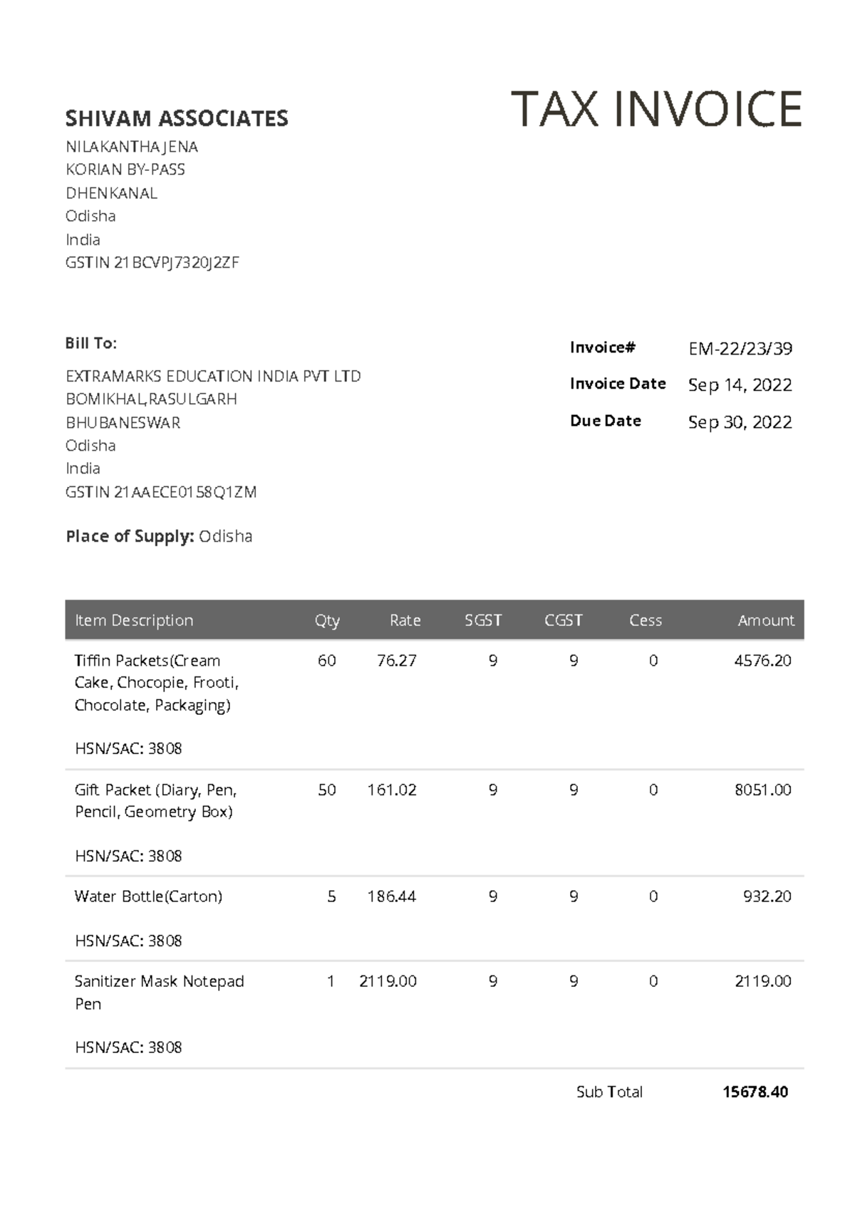 Invoice EM-22/23-39: Detailed Tax Breakdown & Billing Information - Studocu