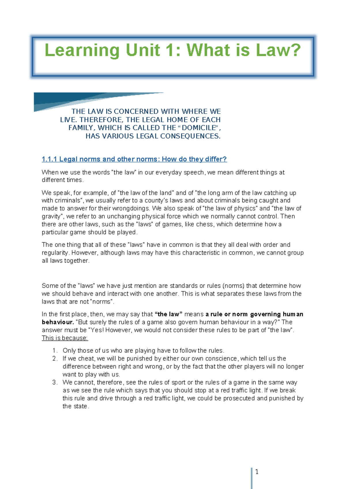 Introduction to Law - Learning Unit 1: Distinctions in Legal Norms ...