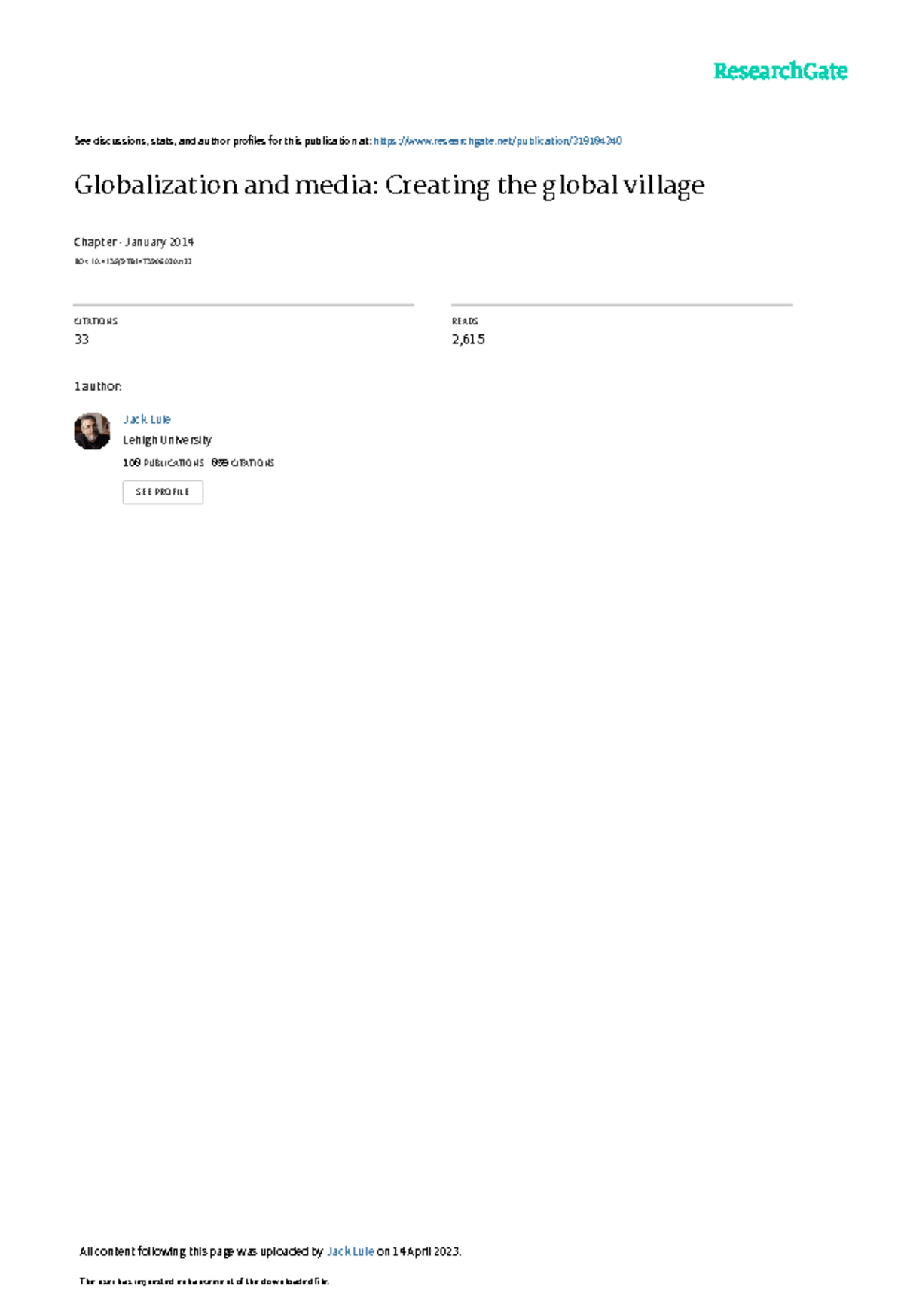 Globalization and Media: Creating the Global Village - Chapters 1 & 2 ...