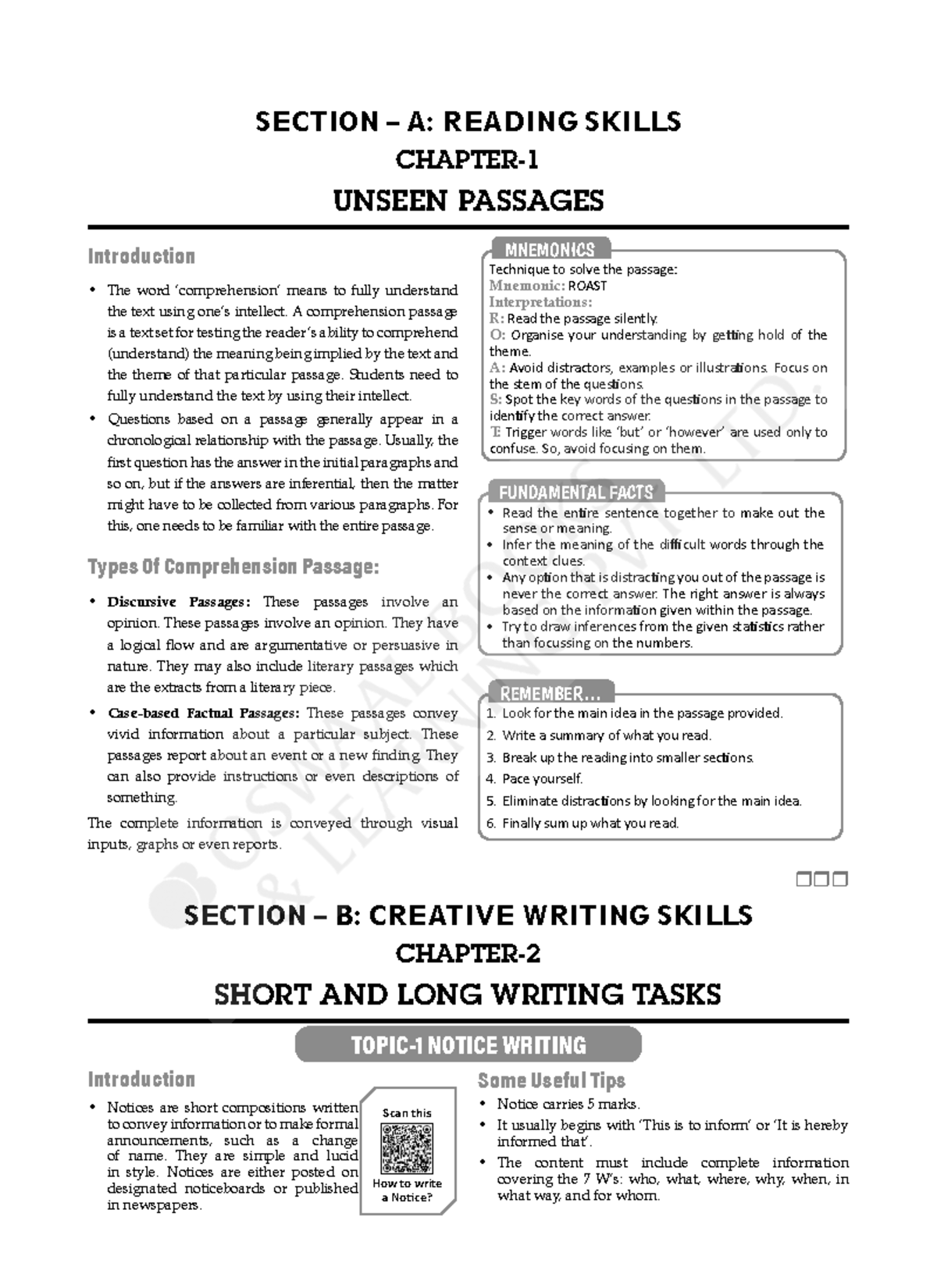CBSE-12 English Core Revision Notes: Reading & Writing Skills - Studocu