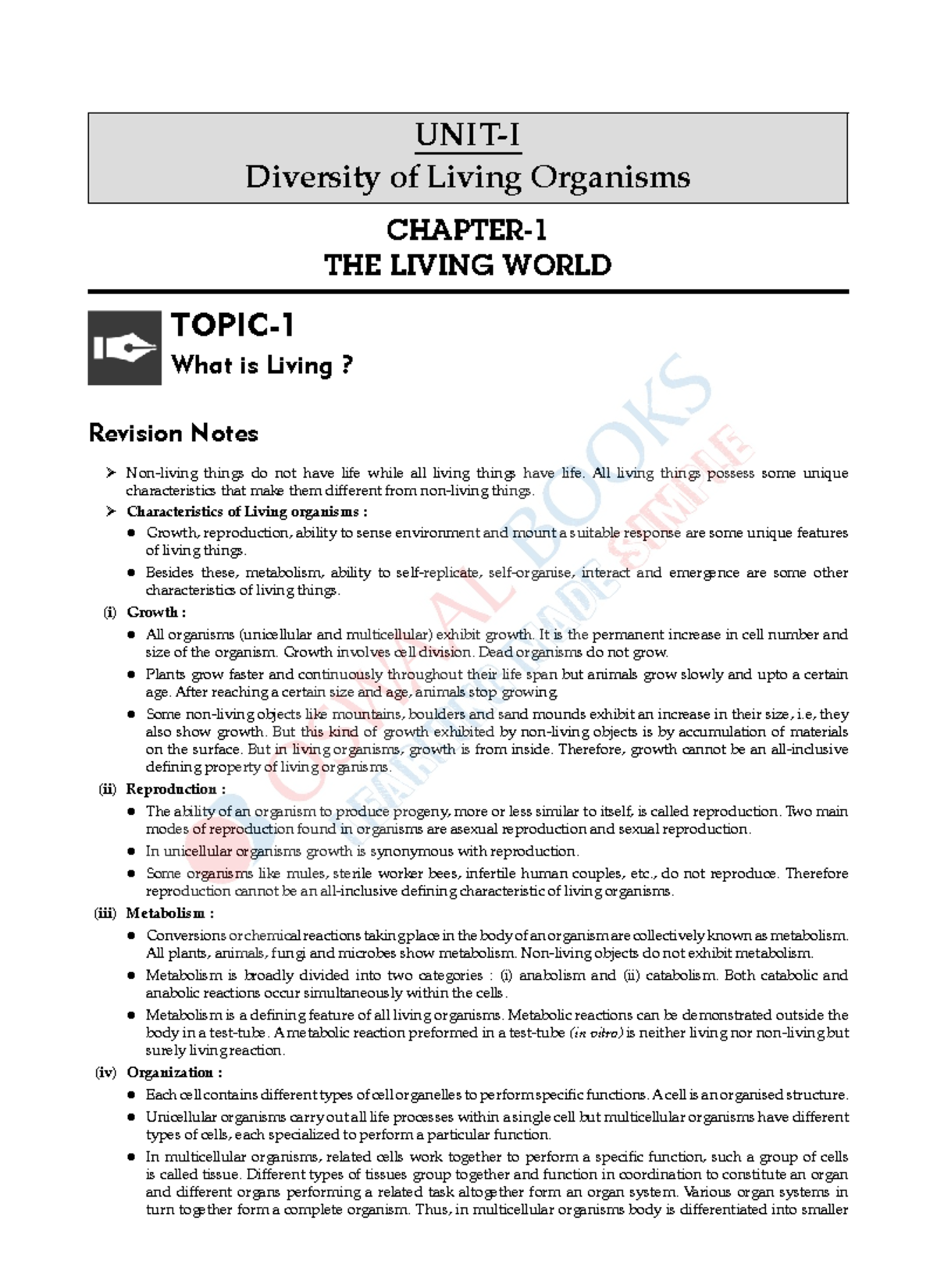 Diversity of Living Organisms: Revision Notes for Class XI Biology ...
