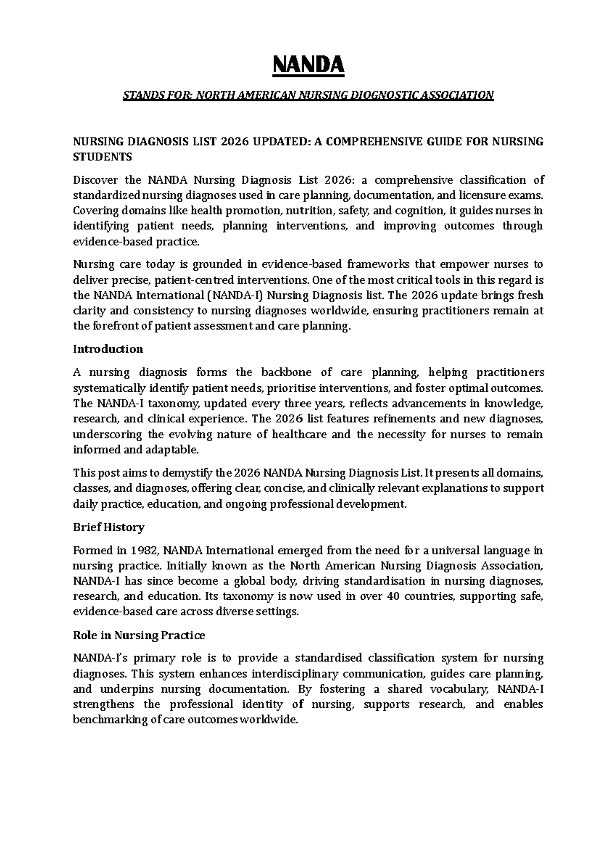 NANDA Nursing Diagnosis List 2026: Essential Guide for Nursing Students ...
