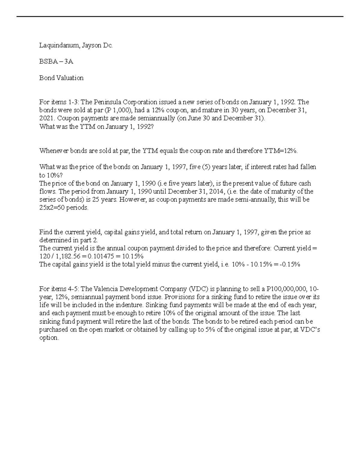 BSBA 3A Bond Valuation Task Performance Report - Studocu