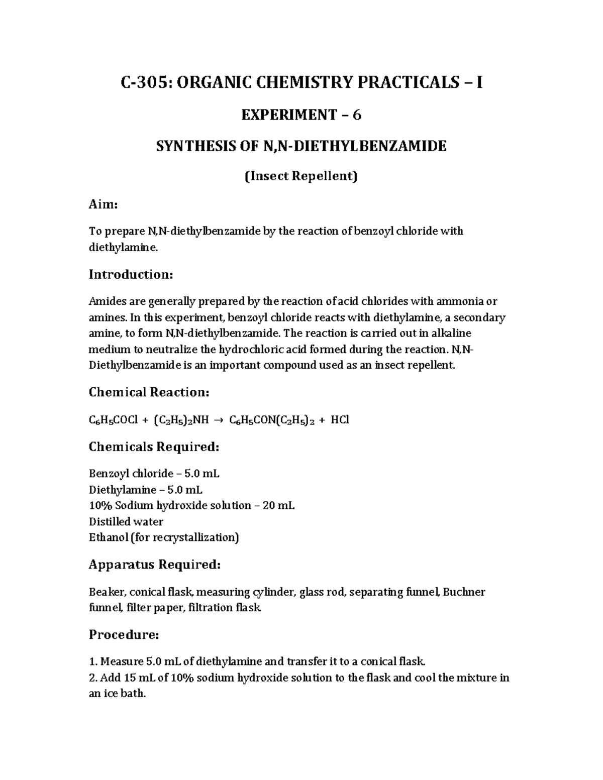 Organic Chemistry Practicals I: Exp 6 - Synthesis of Insect Repellent ...