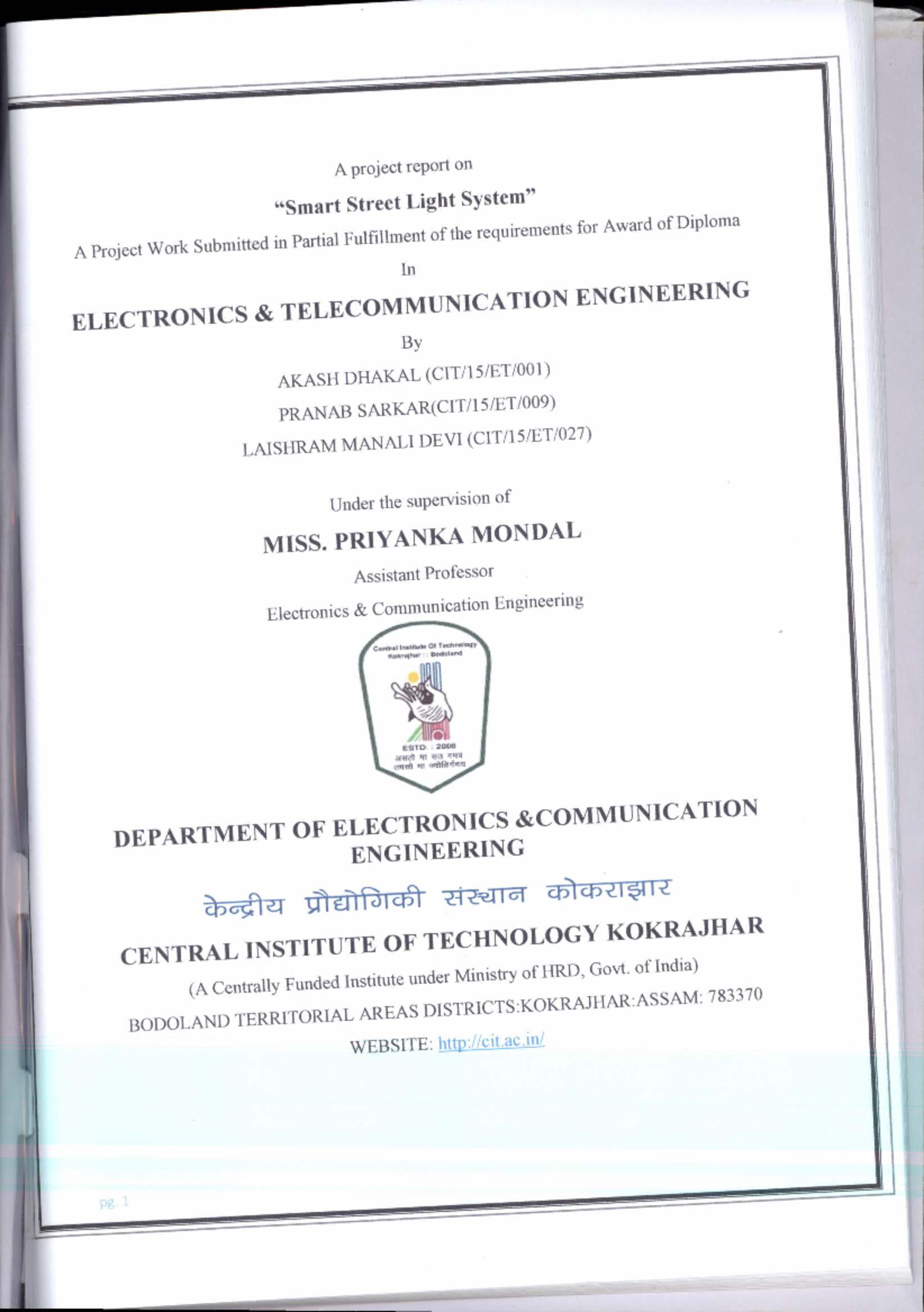 Smart Street Light System Project Report - Diploma in Electronics ...