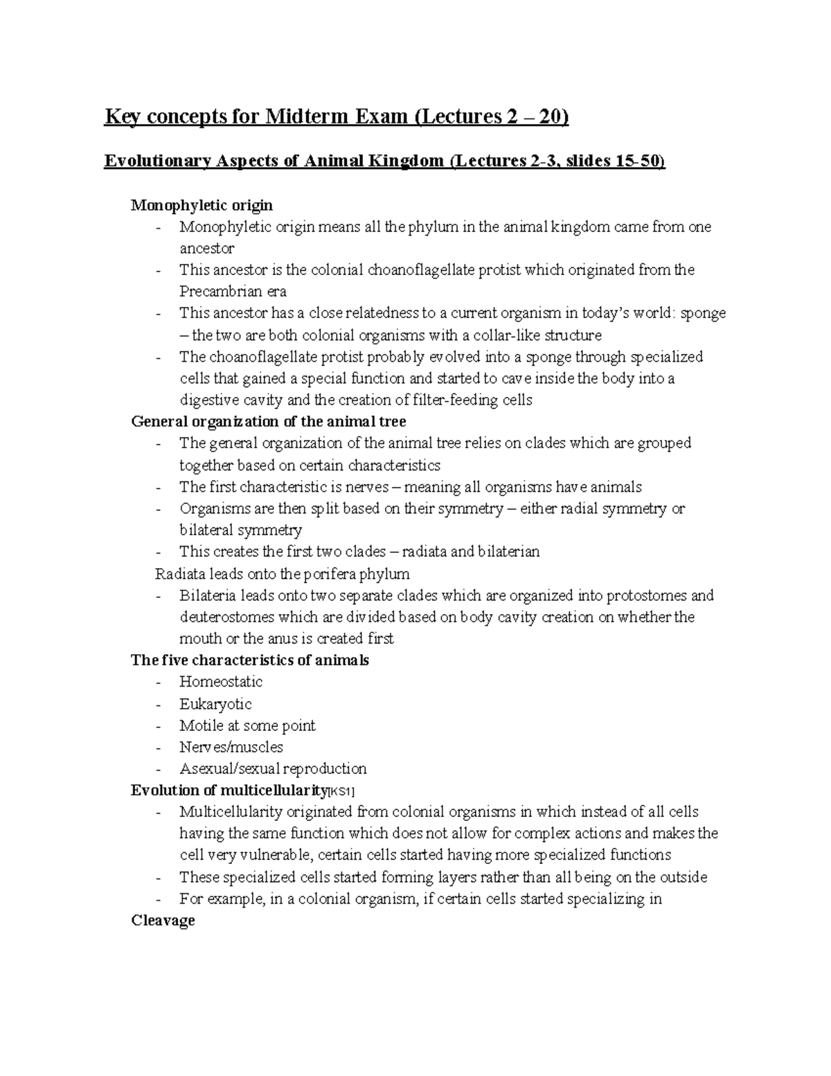 Bio 224 - Midterm Review Questions - Key concepts for Midterm Exam ...