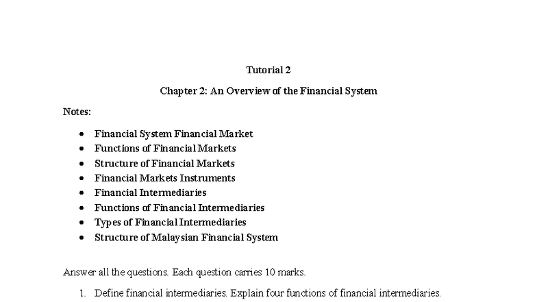 ECO531 Tutorial 2: Overview of Financial System & Intermediaries - Studocu