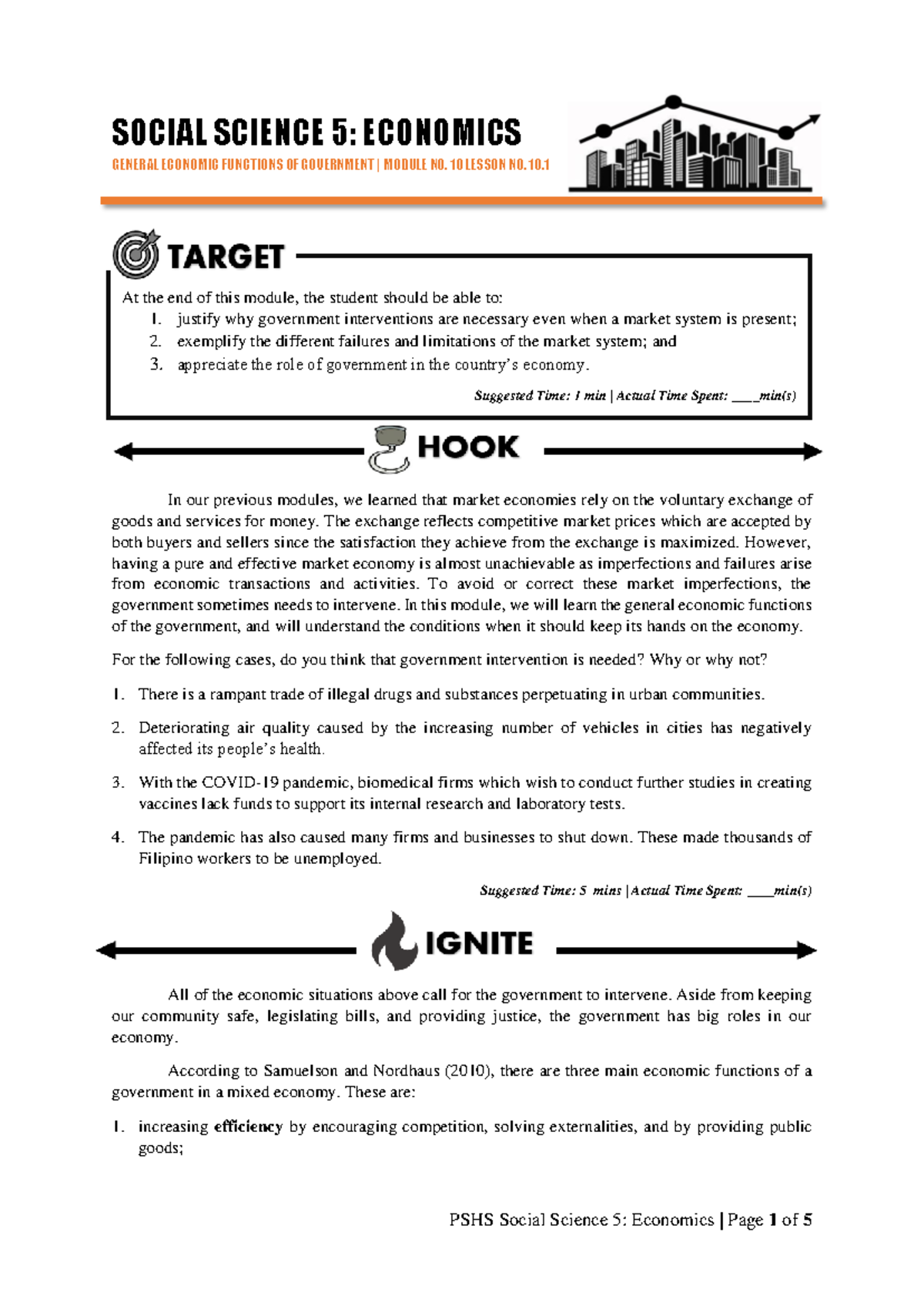 Lesson 10-10.1 General Economic Functions of Government - SOCIAL ...