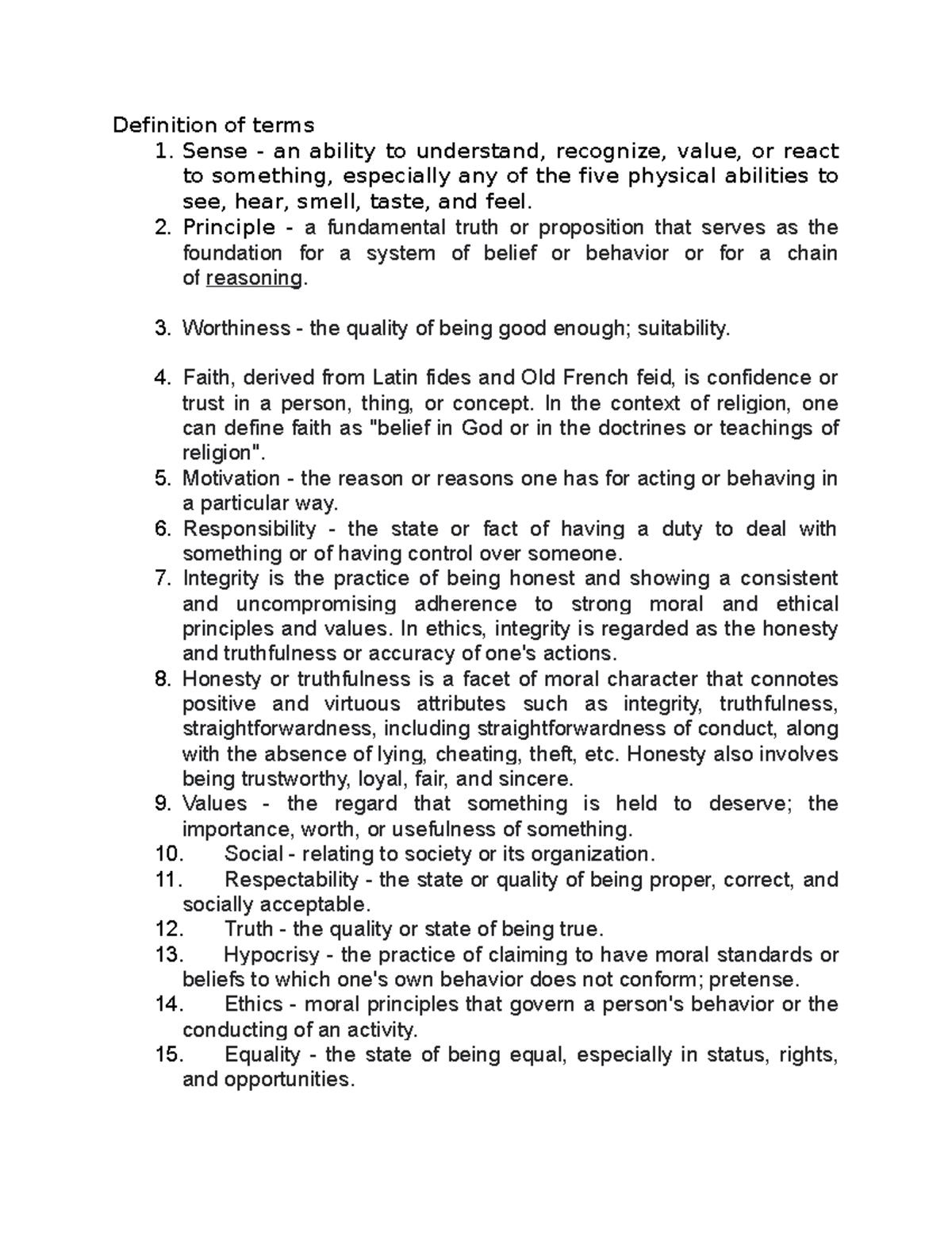 Ethics Glossary of Key Terms and Definitions for Understanding - Studocu