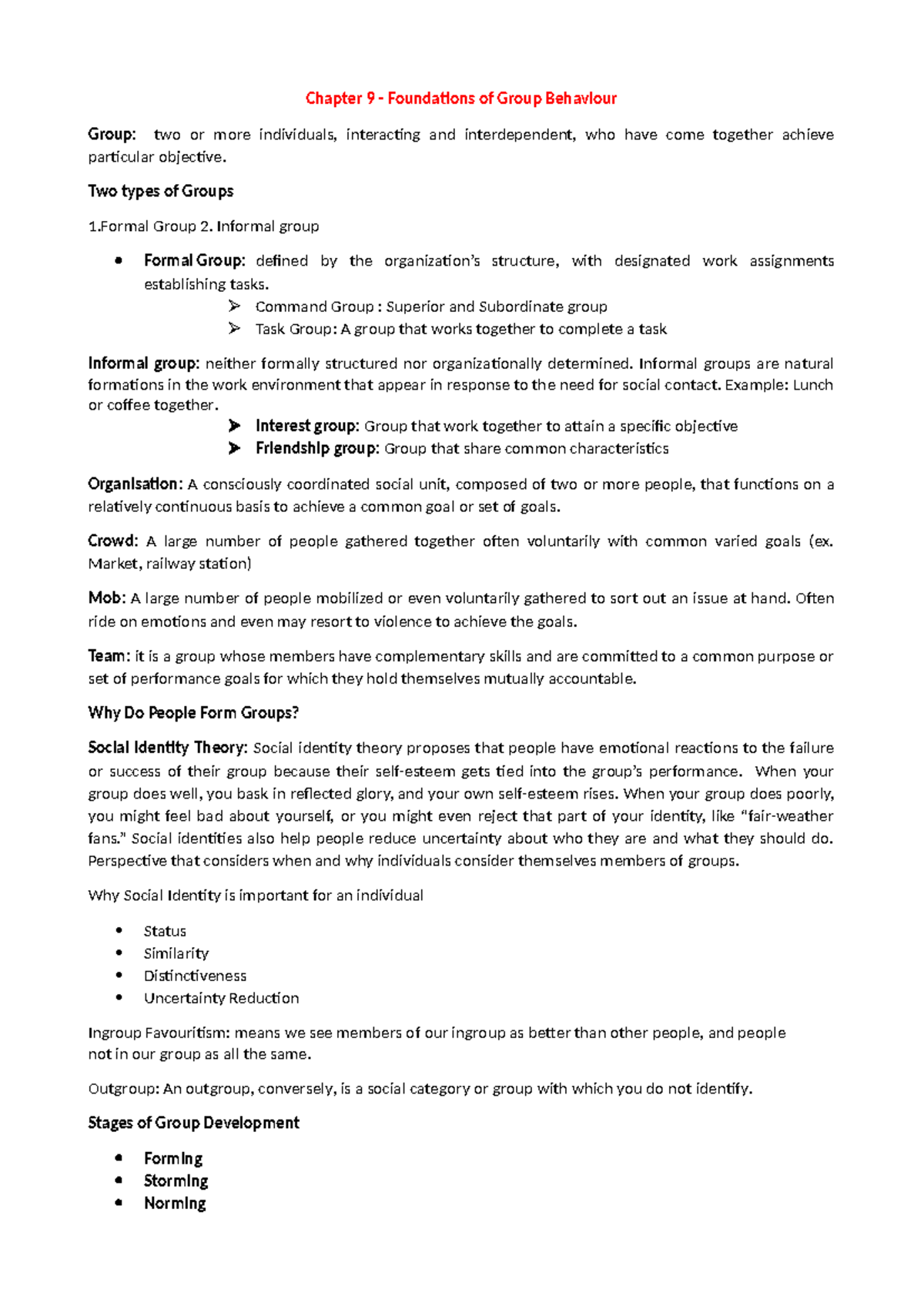 OB 101: Foundations of Group Behavior - Comprehensive Notes - Studocu