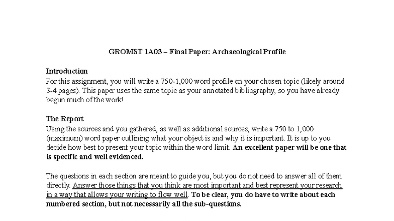 GROMST 1A03 Final Paper: Archaeological Profile Analysis - Studocu