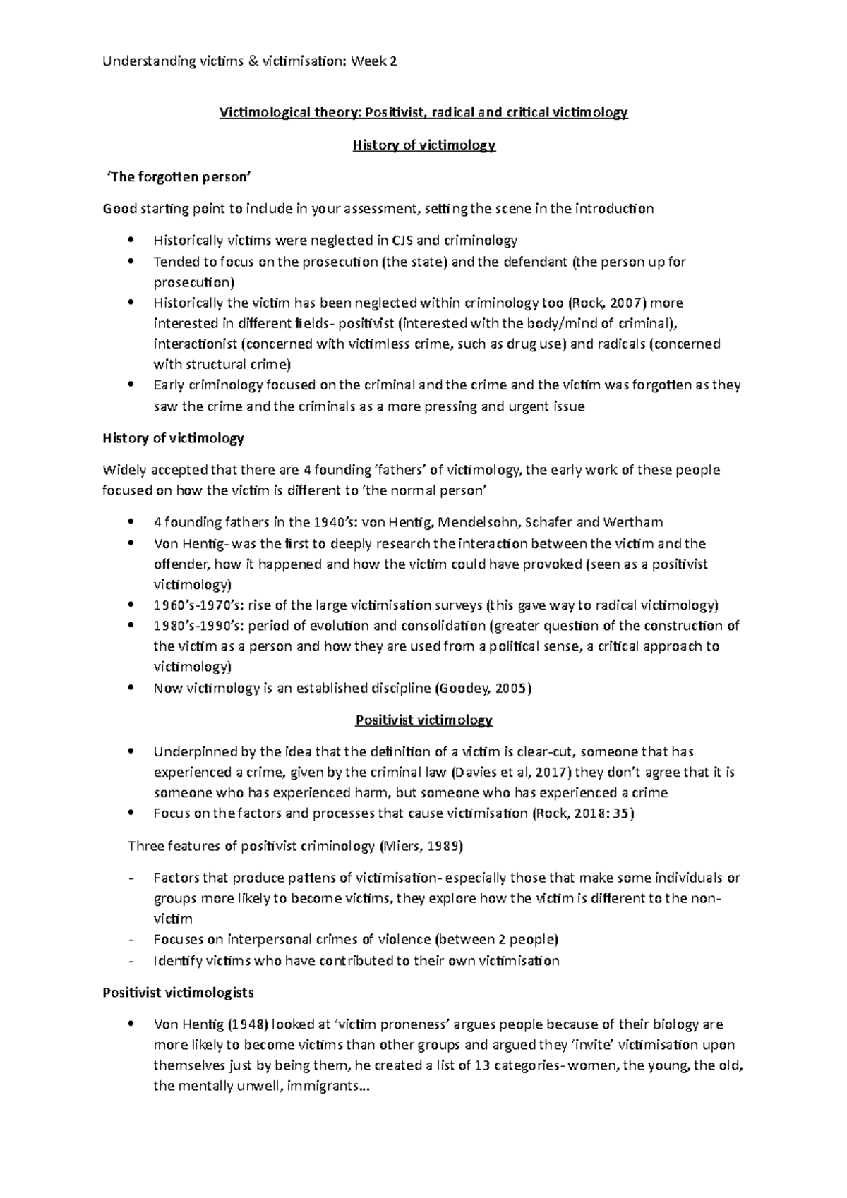 Week 2- Victimological theory - Victimological theory: Positivist ...