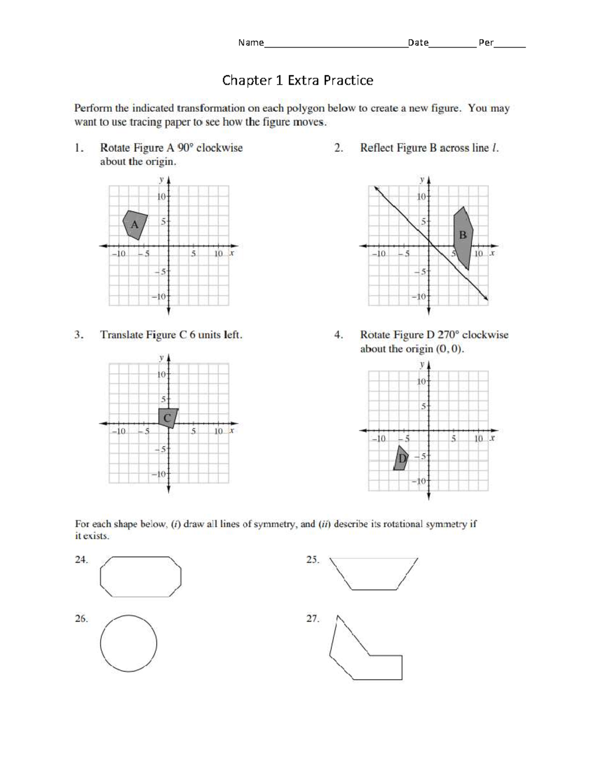 Geo Ch1 Extra Practice: Transformations & Symmetry Techniques - Studocu