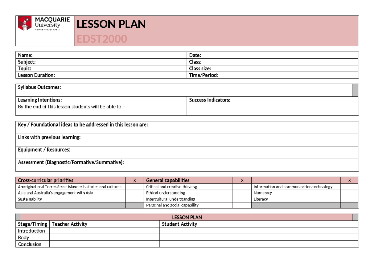 EDST Lesson Plan Template: Structure & Key Components - Studocu
