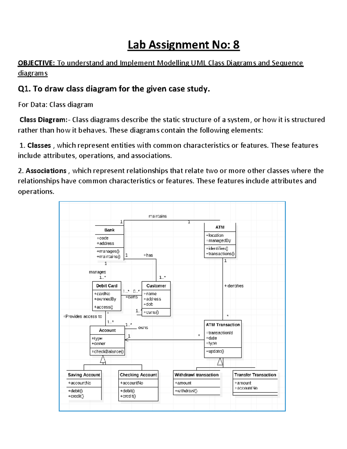 SE Lab Assignment 8: UML Class and Sequence Diagrams Analysis - Studocu