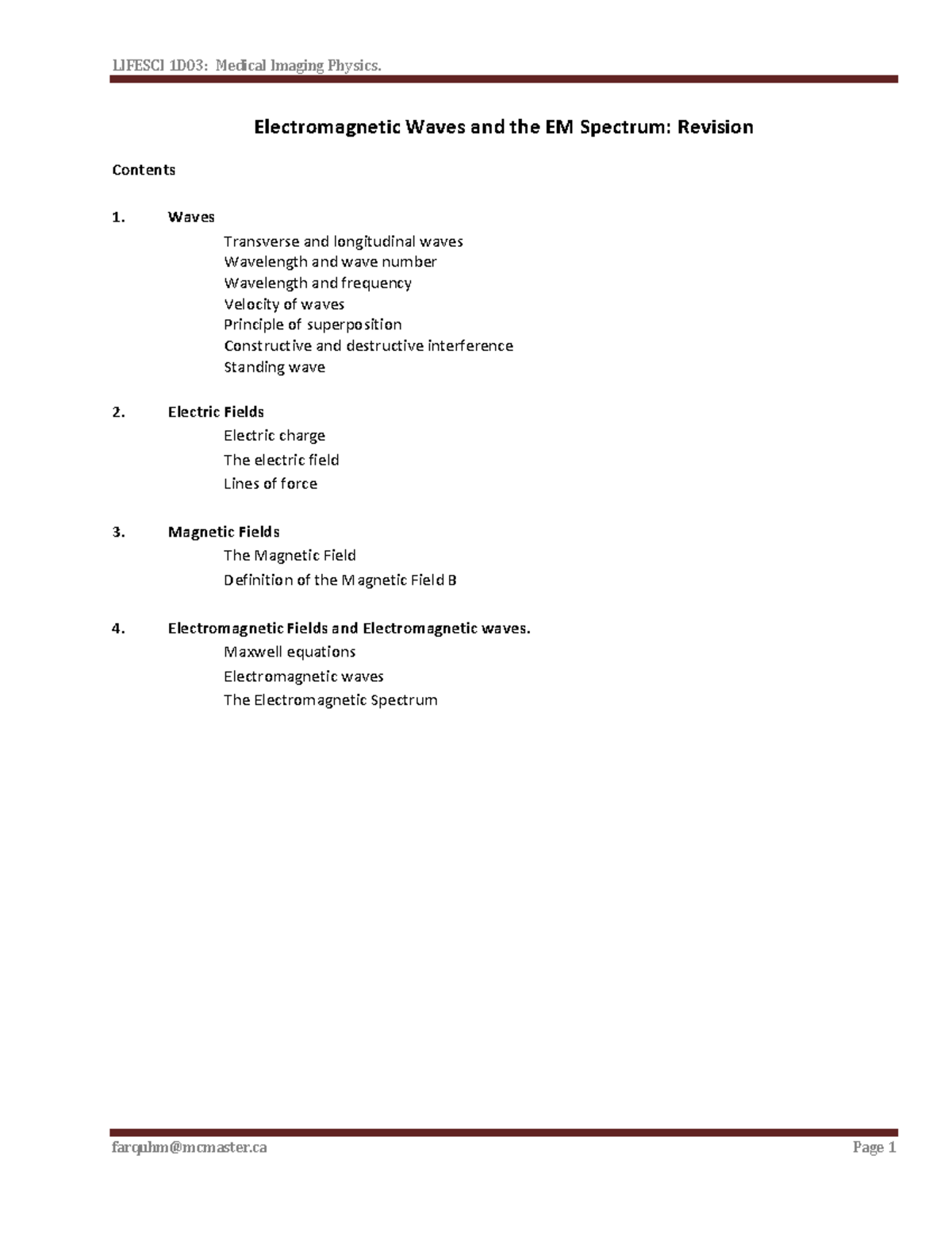 LIFESCI 1D03: Medical Imaging Physics - EM Waves Revision Notes - Studocu