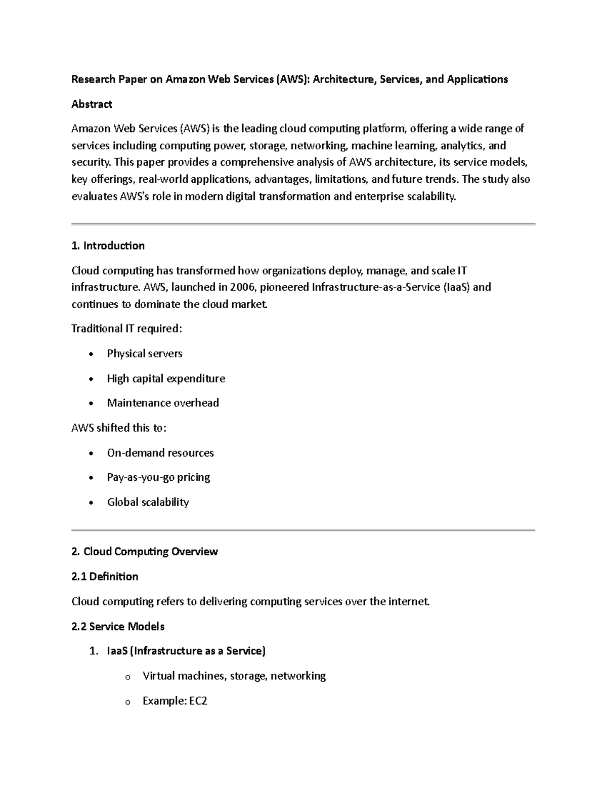Research Paper on AWS: Architecture, Services & Future Trends - Studocu