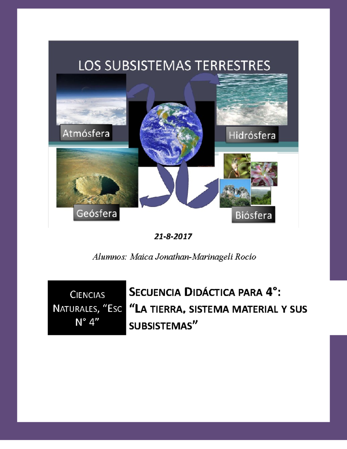 Secuencia Didáctica Ciencias Naturales 4°: La Tierra y sus Subsistemas ...