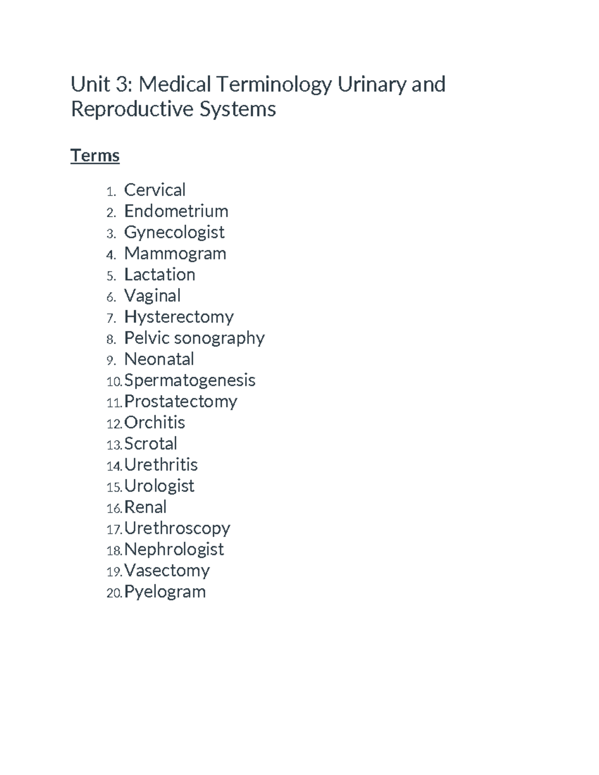 Unit 3 medical terminology - bio112 - Unit 3: Medical Terminology ...